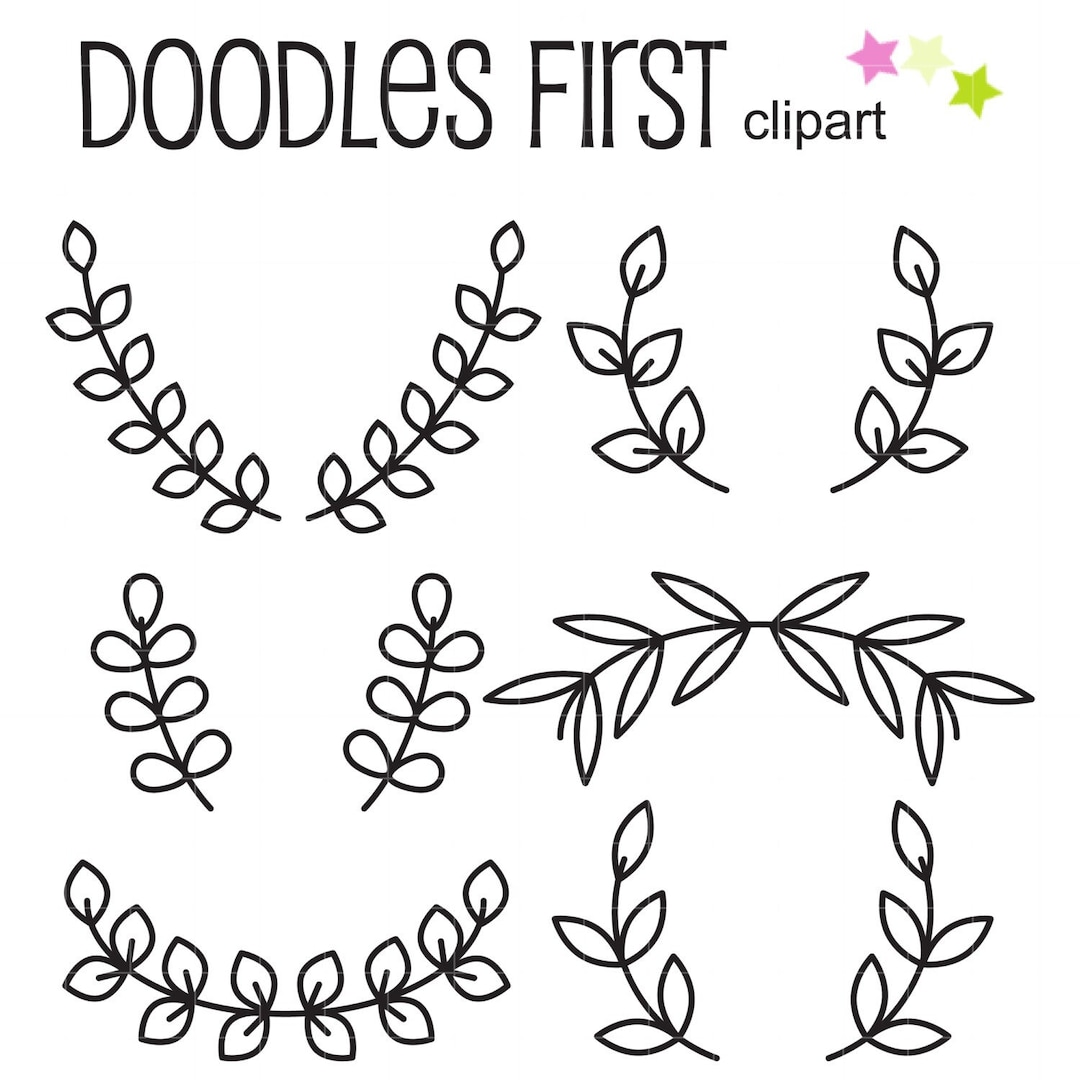 Leaf Flourishes Outline Clip Art for Scrapbooking Card Making Cupcake ...