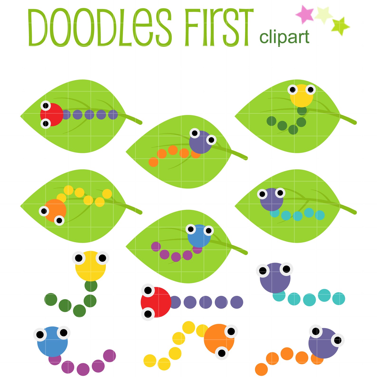 Cute Leaf Caterpillars Clip Art for Scrapbooking Card Making Cupcake ...