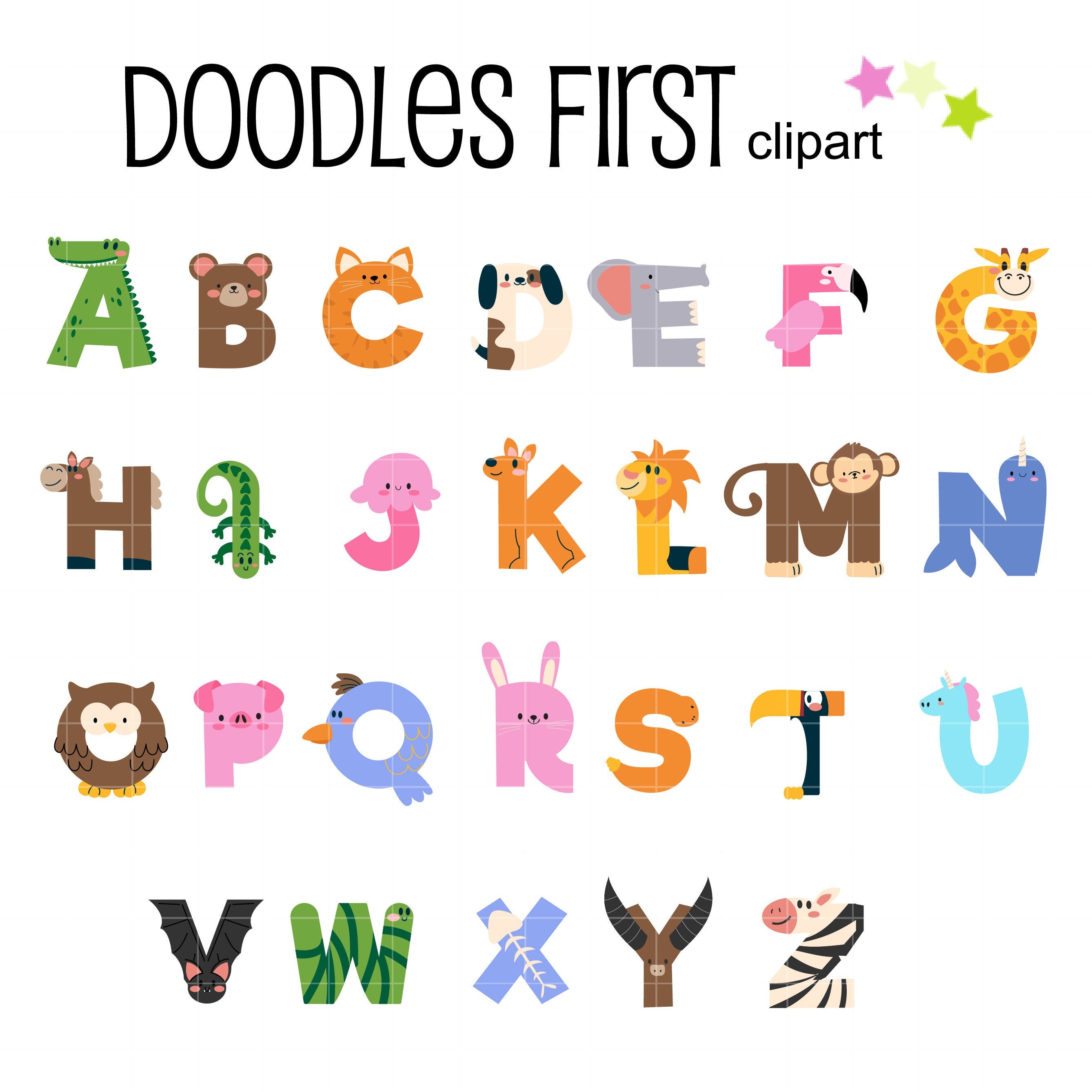 Cute Animal Alphabet Digital Clip Art for Scrapbooking Card - Etsy ...