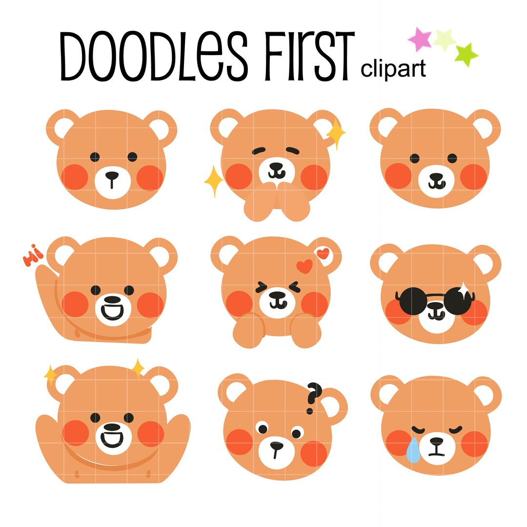 Kawaii Bear Emoticon Face Outfit Clip Art for Scrapbooking Card Making ...