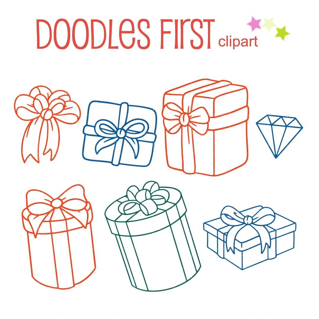 Gifts Outline Drawing Clip Art for Scrapbooking Card Making Cupcake ...