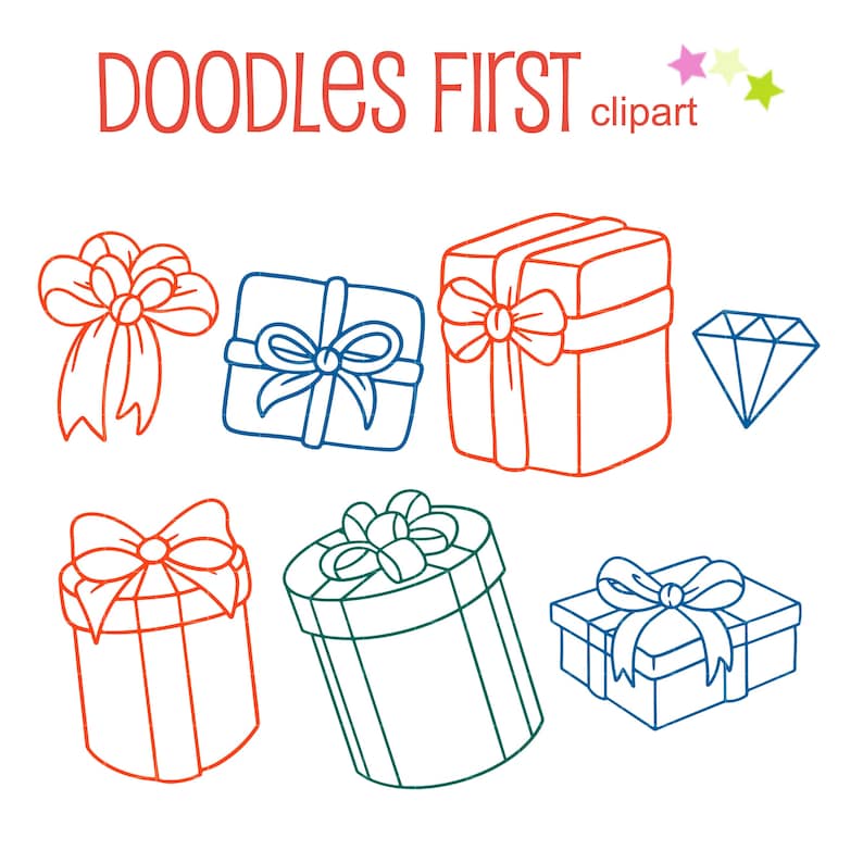 Gifts Outline Drawing Clip Art for Scrapbooking Card Making - Etsy
