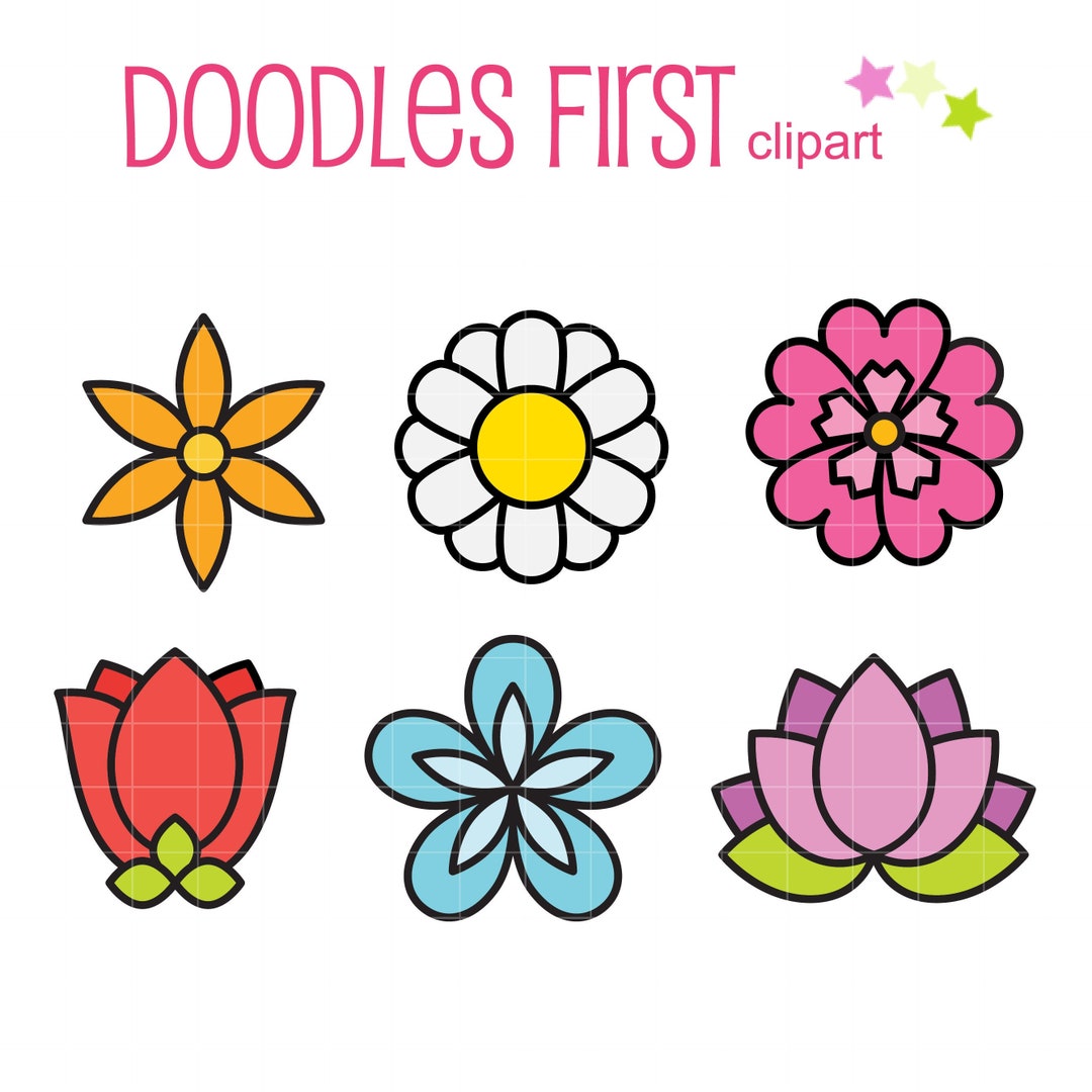 Flower Doodle Set Digital Clip Art for Scrapbooking Card Making Cupcake ...