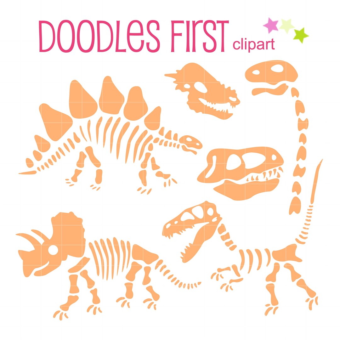 Dinosaur Skeleton Collection Digital Clip Art for Scrapbooking Card ...