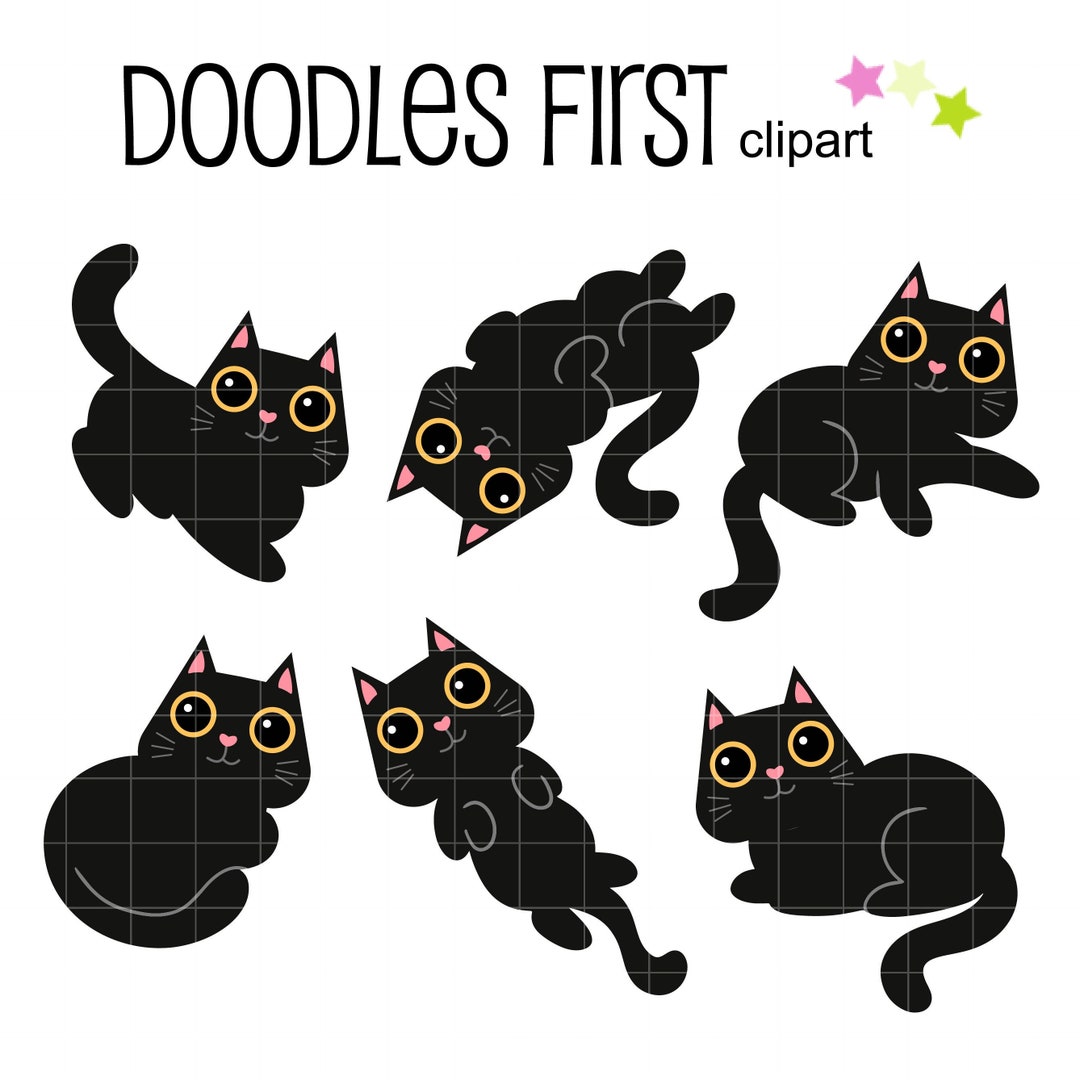 Cute Black Cat Set Digital Clip Art for Scrapbooking Card Making ...