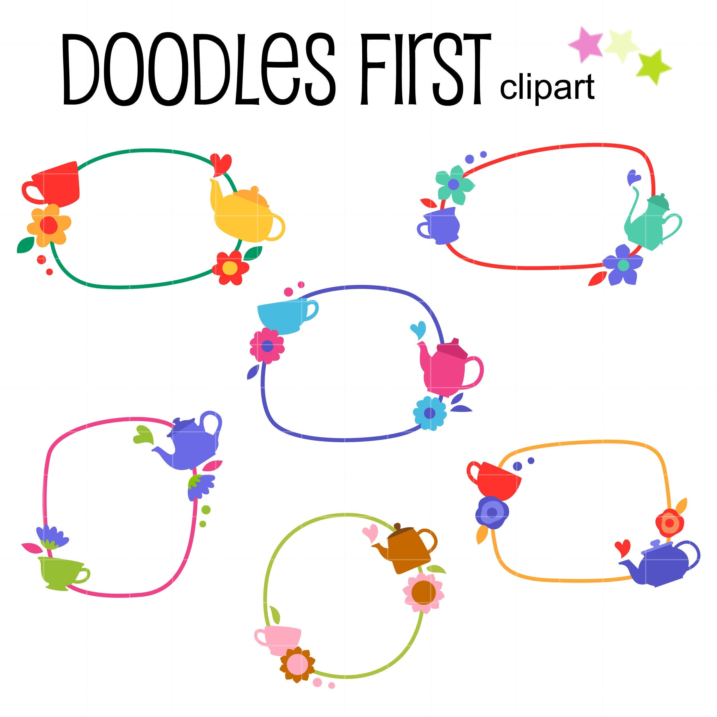 Tea Time Frames Digital Clip Art for Scrapbooking Card Making Cupcake ...