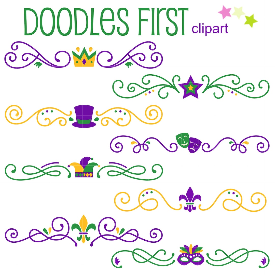 Mardi Gras Swirl Borders Digital Clipart for Scrapbooking, Cricut Cut ...