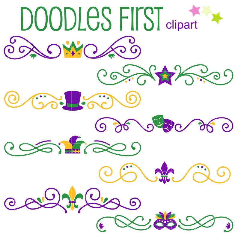 Mardi Gras Swirl Borders Clipart: SVG, PNG, JPG (digital Download ...