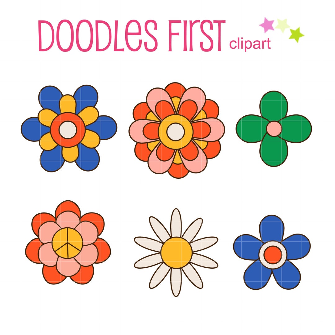 Retro Groovy Flowers Digital Clip Art for Scrapbooking Card Making ...
