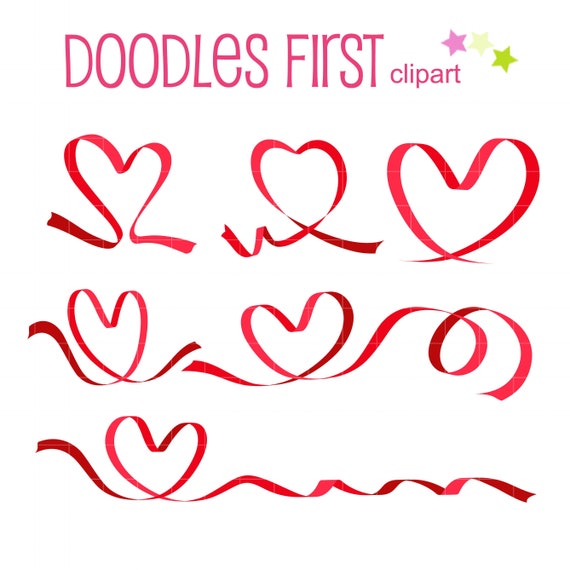 Heart Ribbon Valentines Digital Clip Art for Scrapbooking Card | Etsy