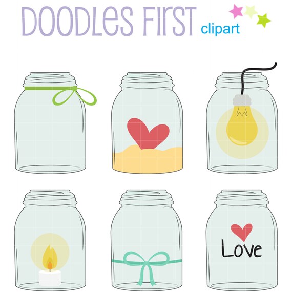 Mason Jar Digital Clip Art Watercolor Candy In Jar Valentine Day