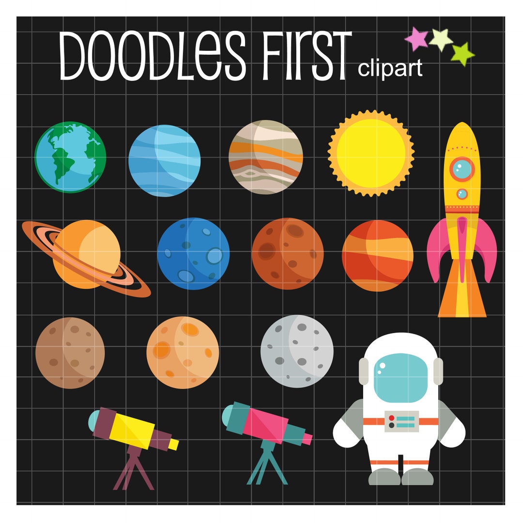 Solar System and an Astronaut Digital Clip Art for Scrapbooking Card ...