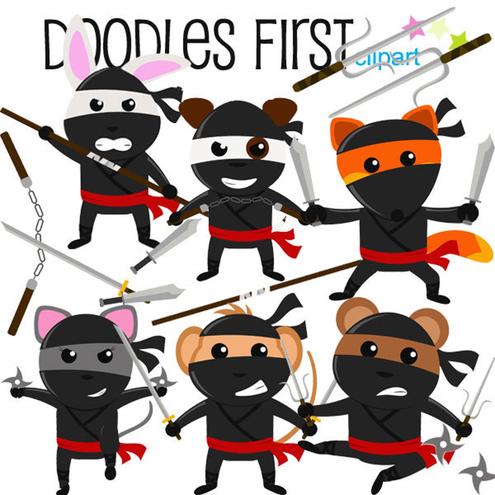 Karate Ninja Animals Digital Clip Art for Scrapbooking Card - Etsy