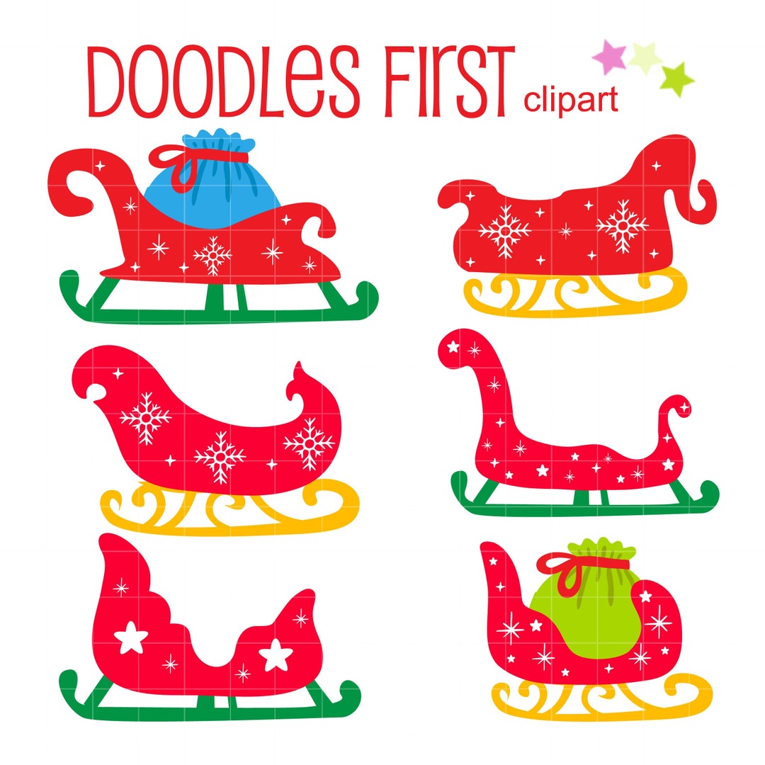 Santa Sleigh Collection, Christmas Sleigh Digital Clip Art for ...