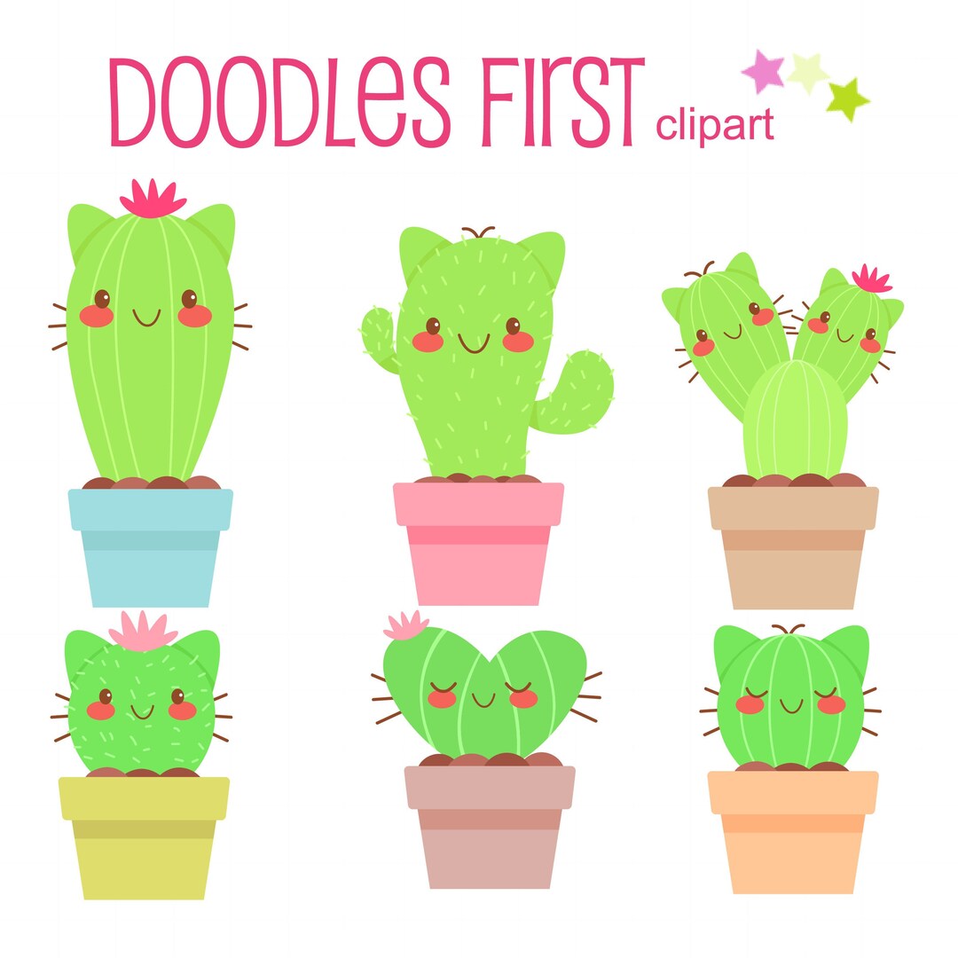 Cat Cactus Faces Clip Art for Scrapbooking Card Making Cupcake Toppers ...