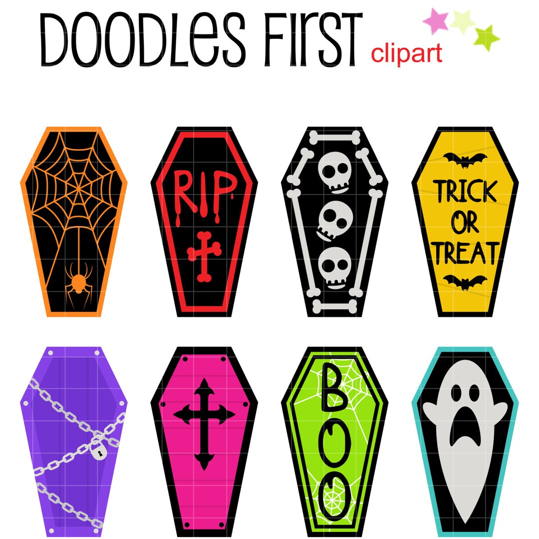 Halloween Coffins Clip Art for Scrapbooking Card Making Cupcake Toppers ...