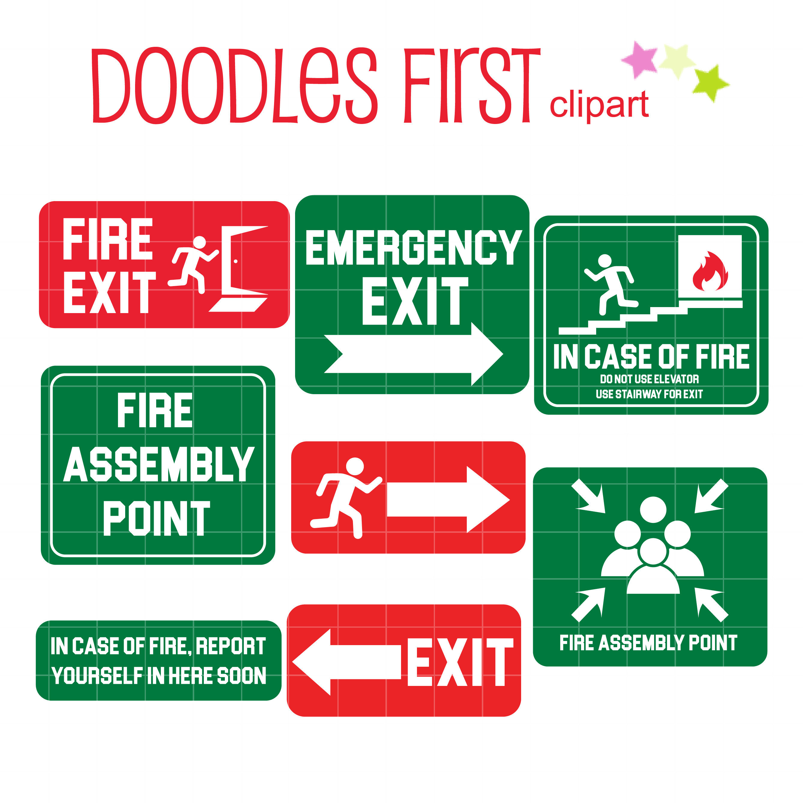 Emergency Exit Signs Digital Clip Art for Scrapbooking Card | Etsy