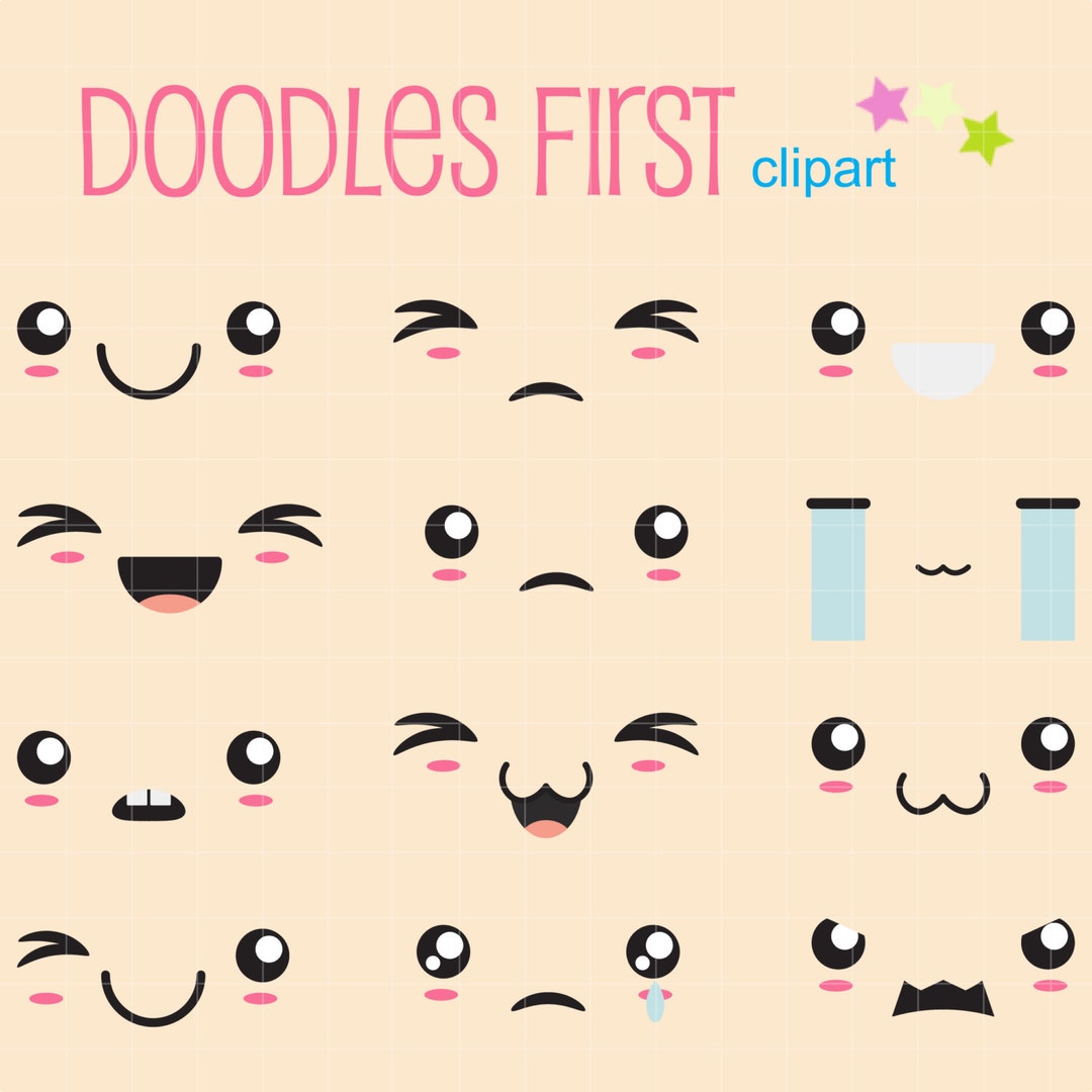 Kawaii Faces and Expressions Digital Clip Art for Scrapbooking, Junk ...