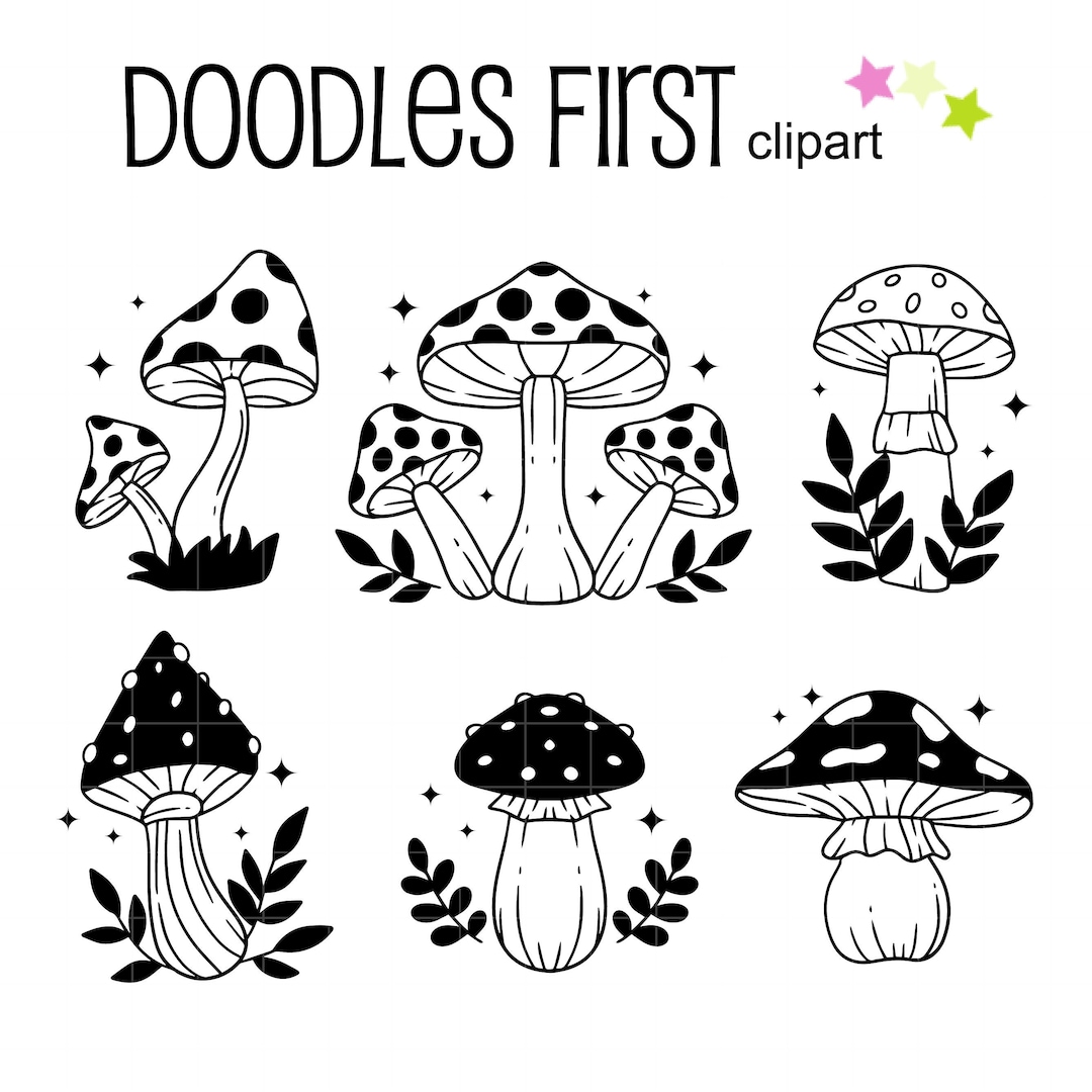 Magic Mushroom Tattoo Drawing Digital Clip Art for Scrapbooking Card ...