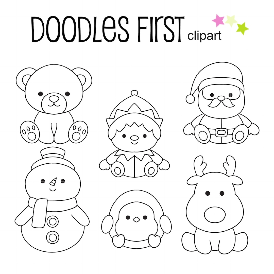 Christmas Outline Drawing Digital Clip Art for Scrapbooking Card Making ...