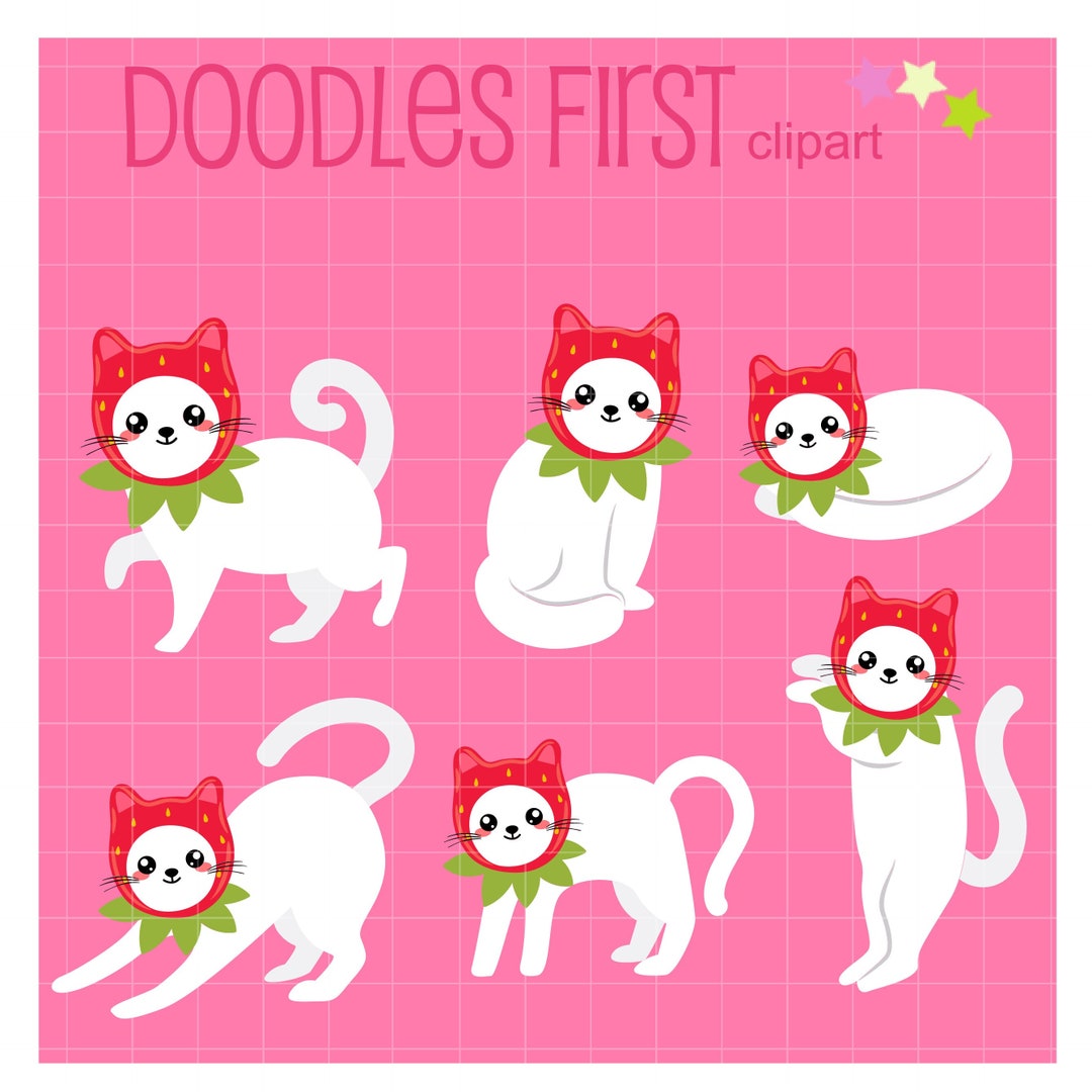 Strawberry Cat Set Clipart, Strawberry Cat SVG, Cat PNG, Kitten Clip ...