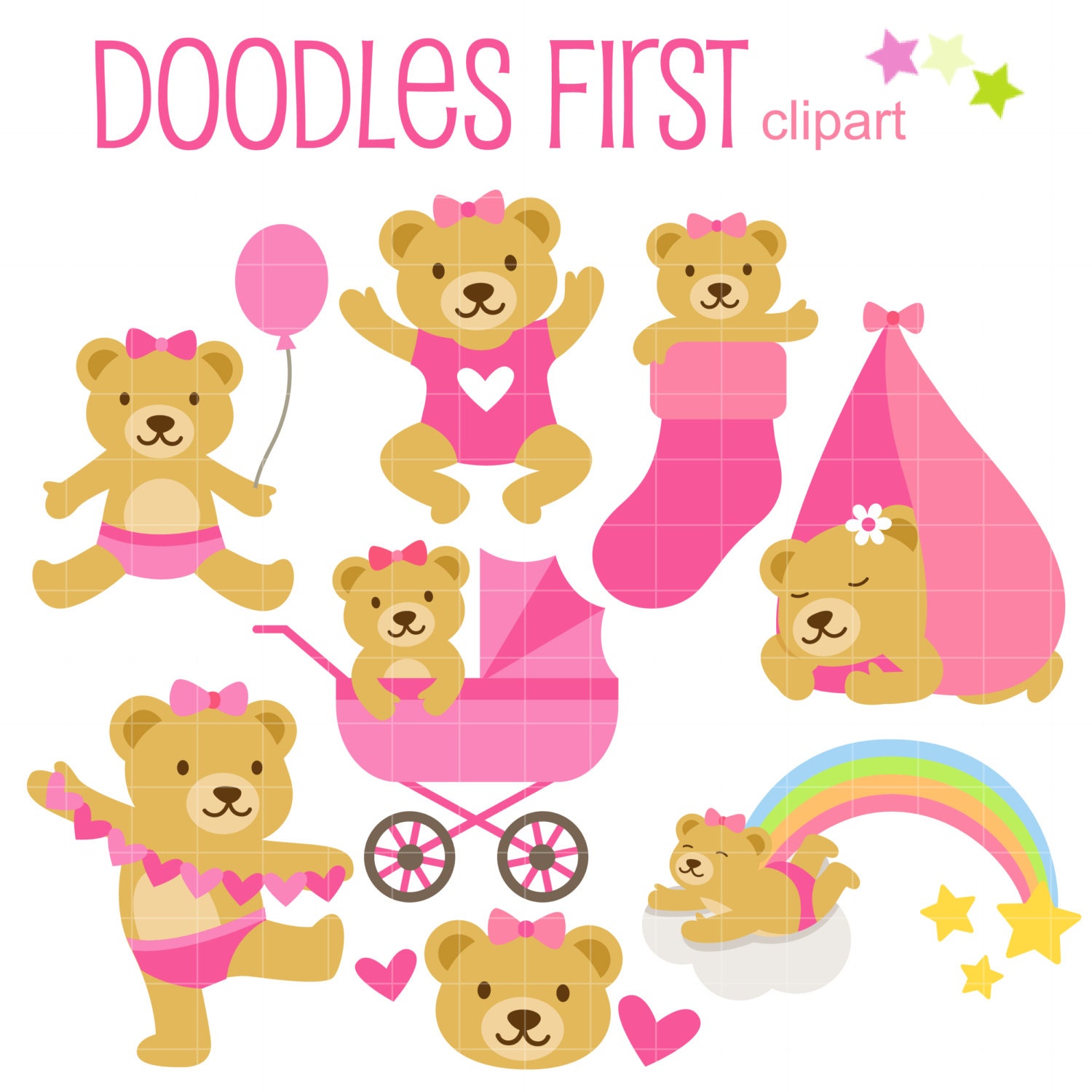 Baby Girl Bear Digital Clip Art for Scrapbooking Card Making - Etsy