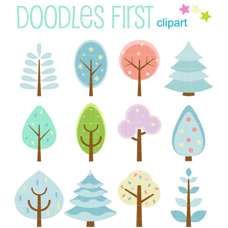 Cute Winter Tree Set Digital Clip Art for Scrapbooking Card - Etsy