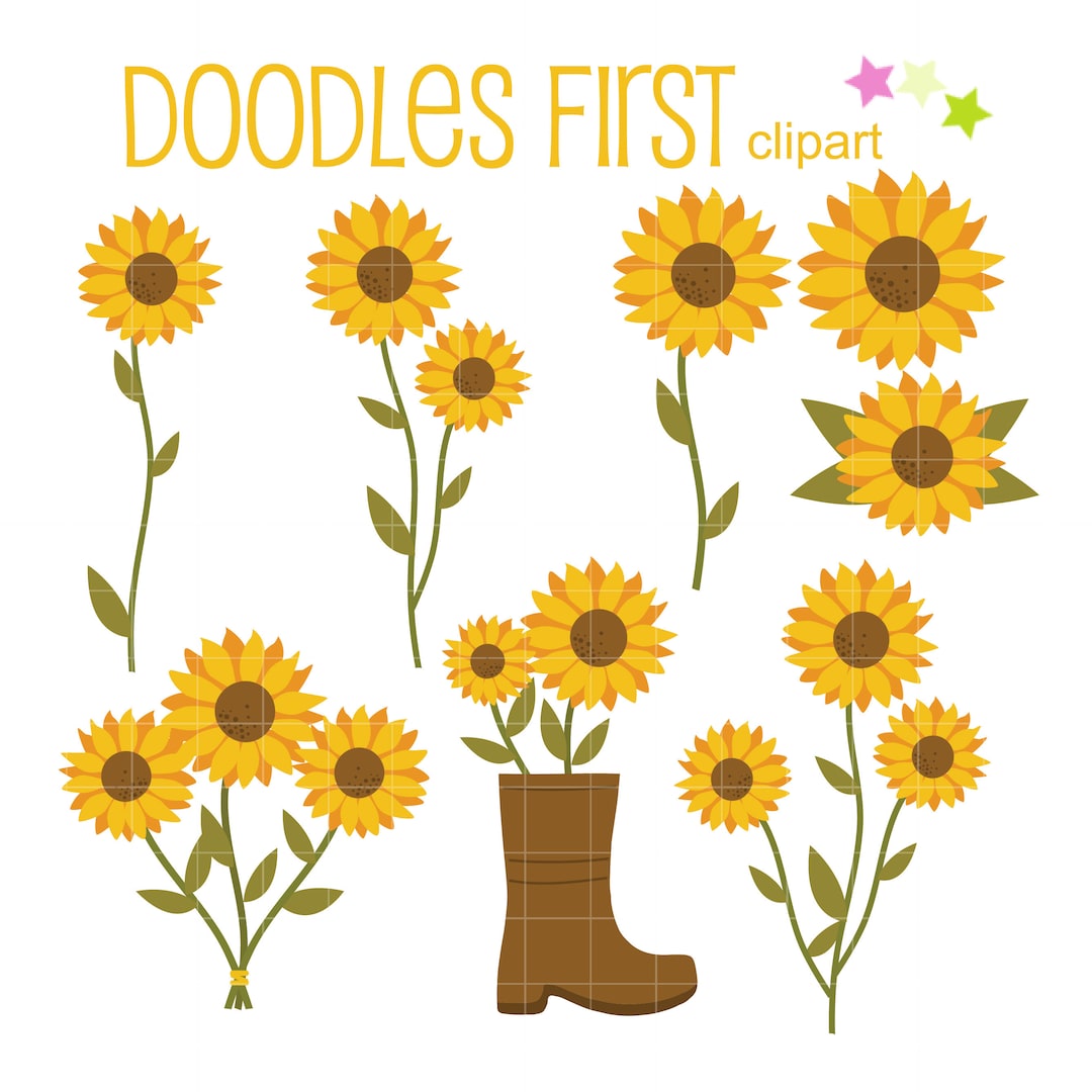 Sunflower Set Clip Art for Scrapbooking Card Making Cupcake Toppers ...