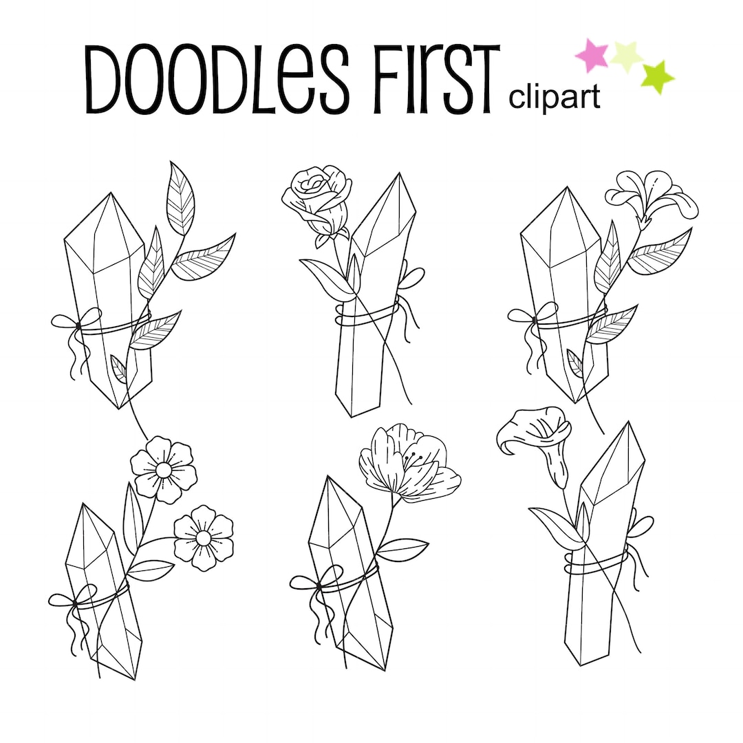 Crystal Flowers Outline Clip Art for Scrapbooking Card Making Cupcake ...