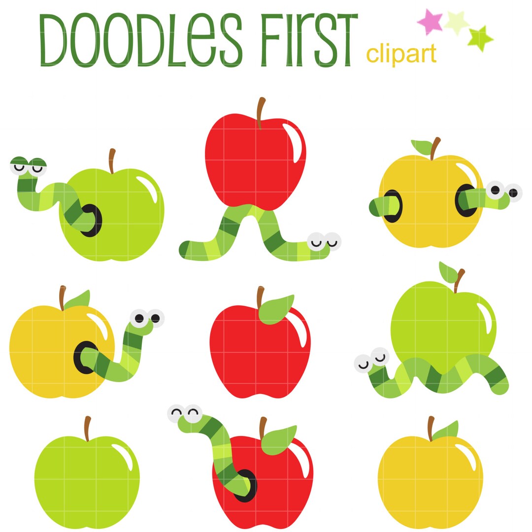 Worm in Apple Digital Clip Art for Scrapbooking Card Making Cupcake ...
