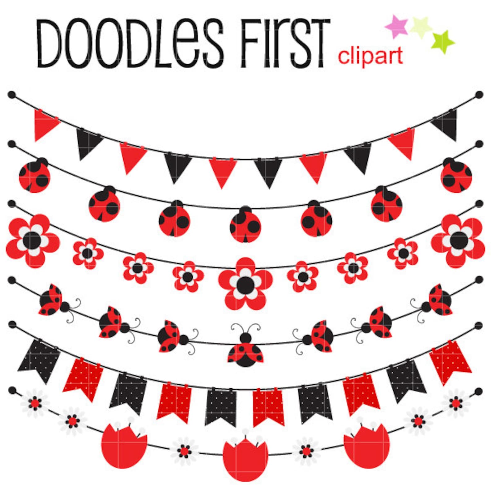 Ladybug Buntings Digital Clip Art for Scrapbooking Card Making | Etsy