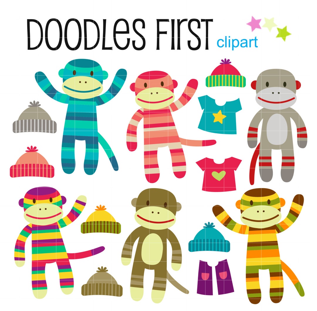 Sock Monkey Digital Clipart for Scrapbooking, Cricut Cut Files ...