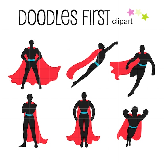 Superhero Figure Silhouette Digital Clip Art for Scrapbooking | Etsy