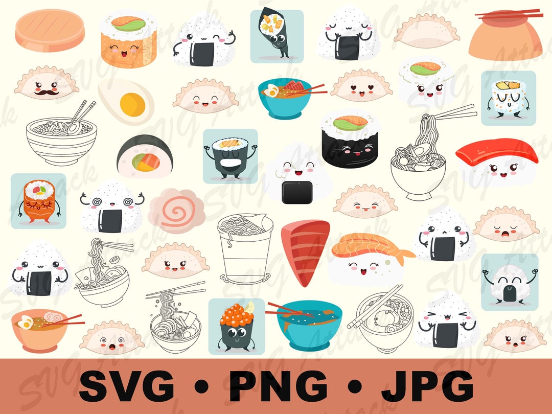 Japanese Food Clip Art Design Bundle Sushi SVG PNG Cutting Machine ...