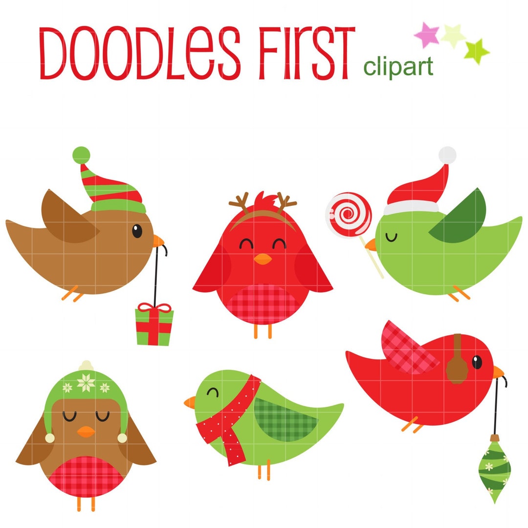 Christmas Birds Clip Art for Scrapbooking Card Making Cupcake Toppers ...