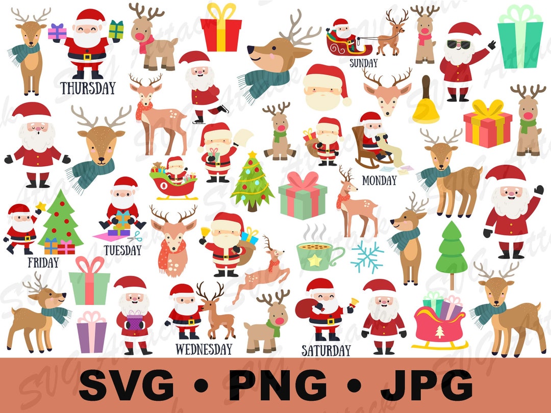 Santa & Reindeer Christmas SVG PNG Art Bundle | Files for Cutting ...