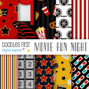 Movie Fun Night Party Digital Paper Pack Includes 10 for Scrapbooking ...