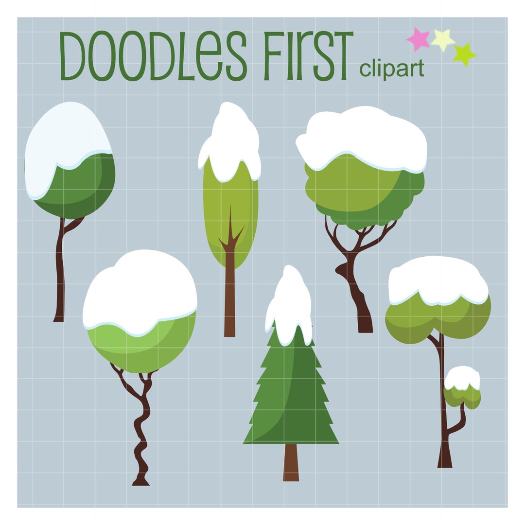 Snowy Tree Collection Clip Art for Scrapbooking Card Making Cupcake ...