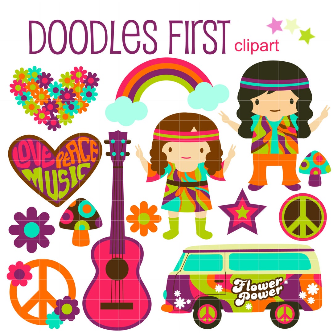Retro Hippie 70's Digital Clip Art for Scrapbooking, Cricut Cut Files ...