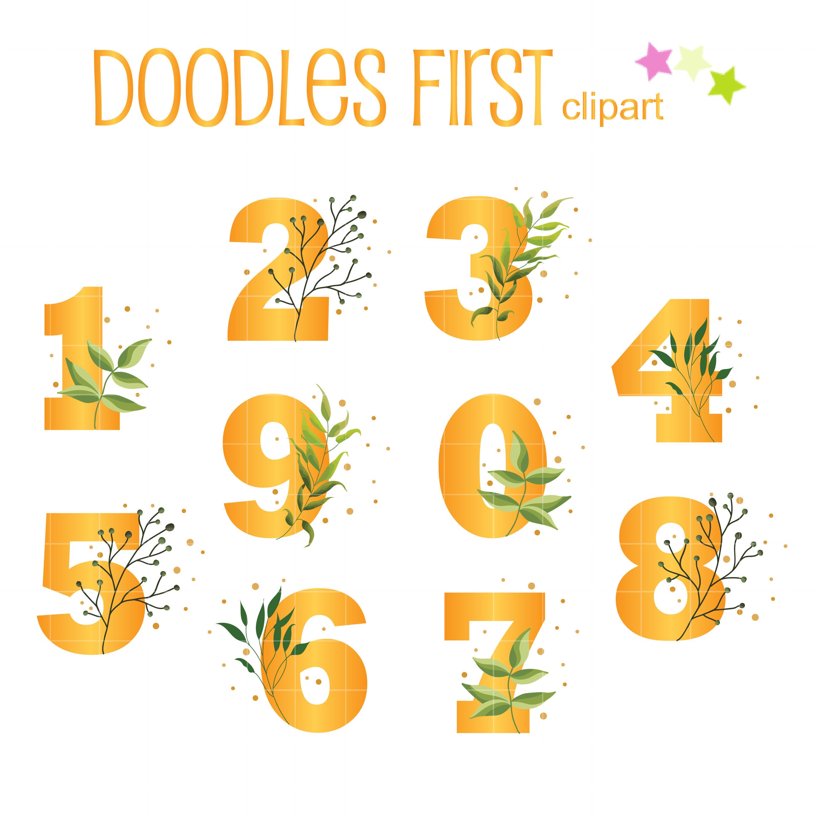 Floral Leaves Numbers Digital Clip Art for Scrapbooking Card Making ...