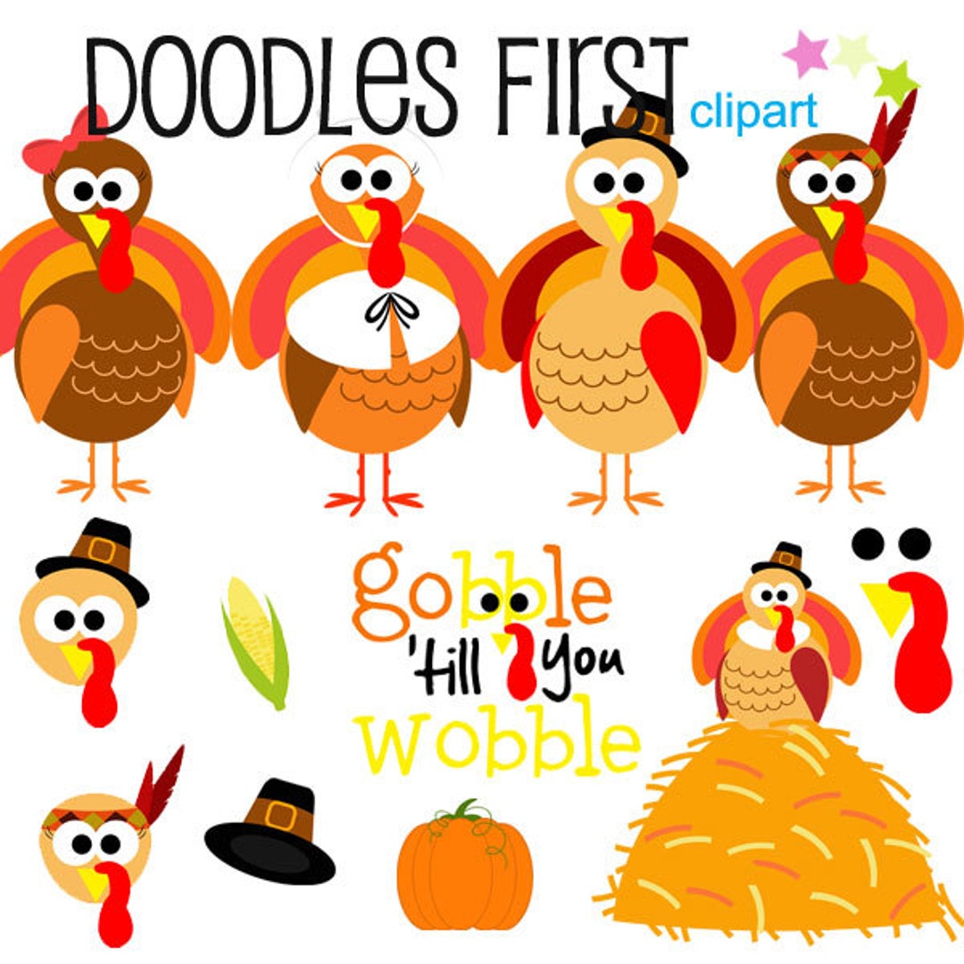 Gobble Gobble Thanksgiving Turkey Digital Clip Art for Scrapbooking ...
