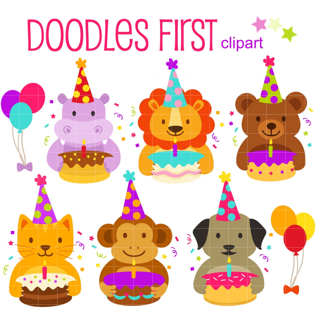 Birthday Party Animals Digital Clipart for Scrapbooking, Cricut Cut ...