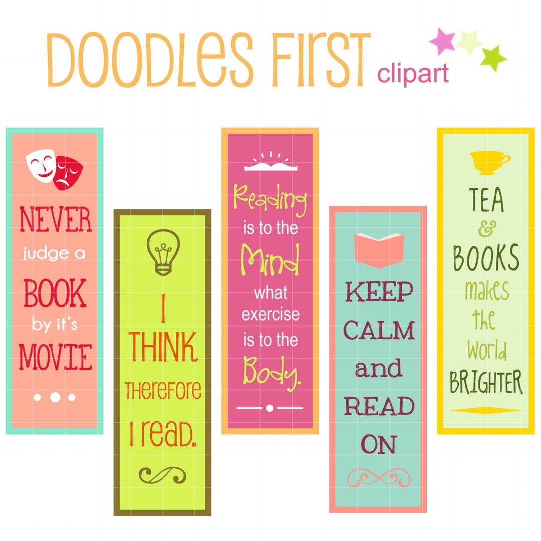 Reading Quotes Bookmarks Digital Clip Art for Scrapbooking, Cricut Cut ...
