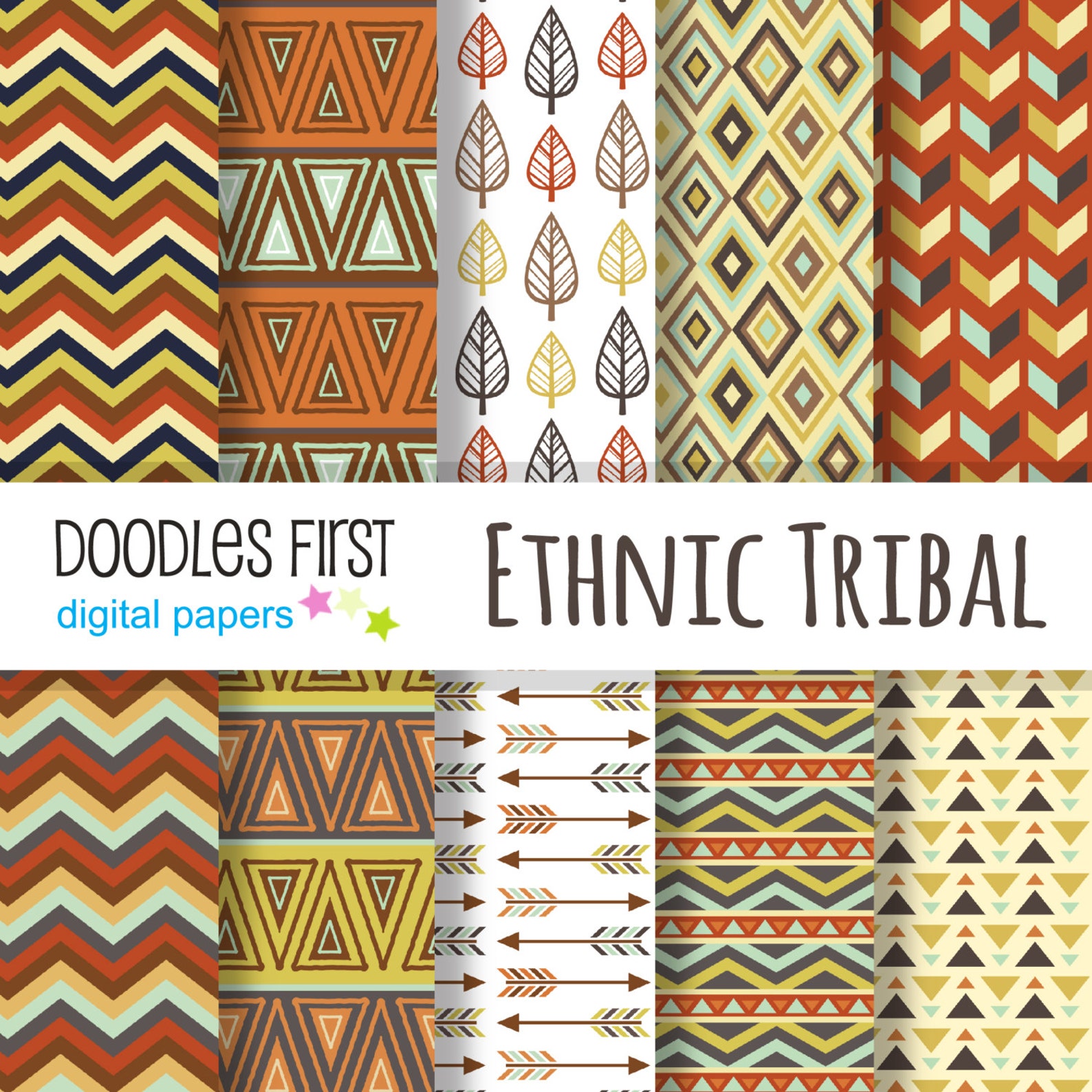 Ethnic Tribal Digital Paper Pack Includes 10 for Scrapbooking Paper ...