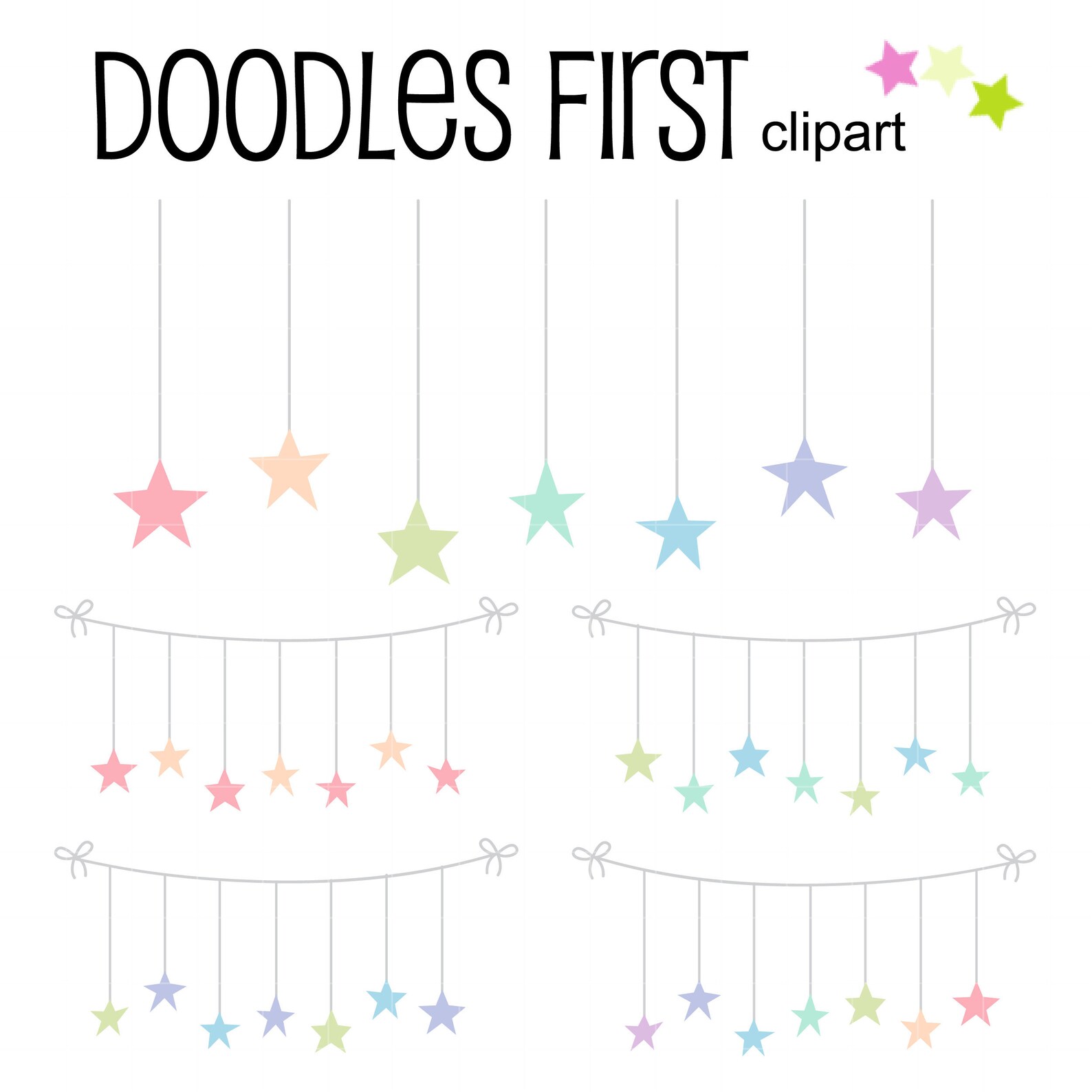 Pastel Stars on Strings Digital Clip Art for Scrapbooking Card - Etsy ...