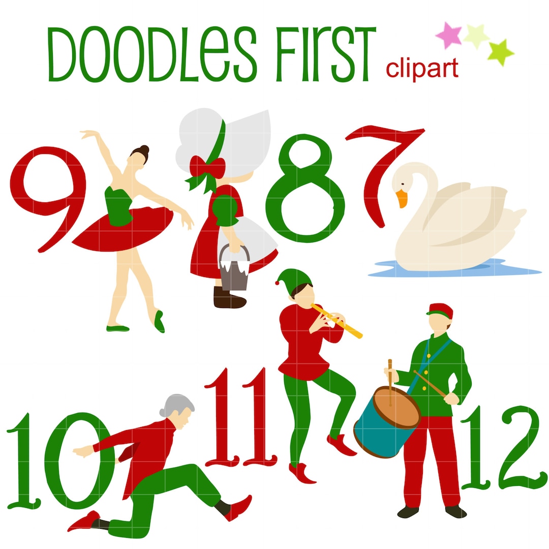 12 Days of Christmas (7-12) Digital Clip Art for Scrapbooking Card ...