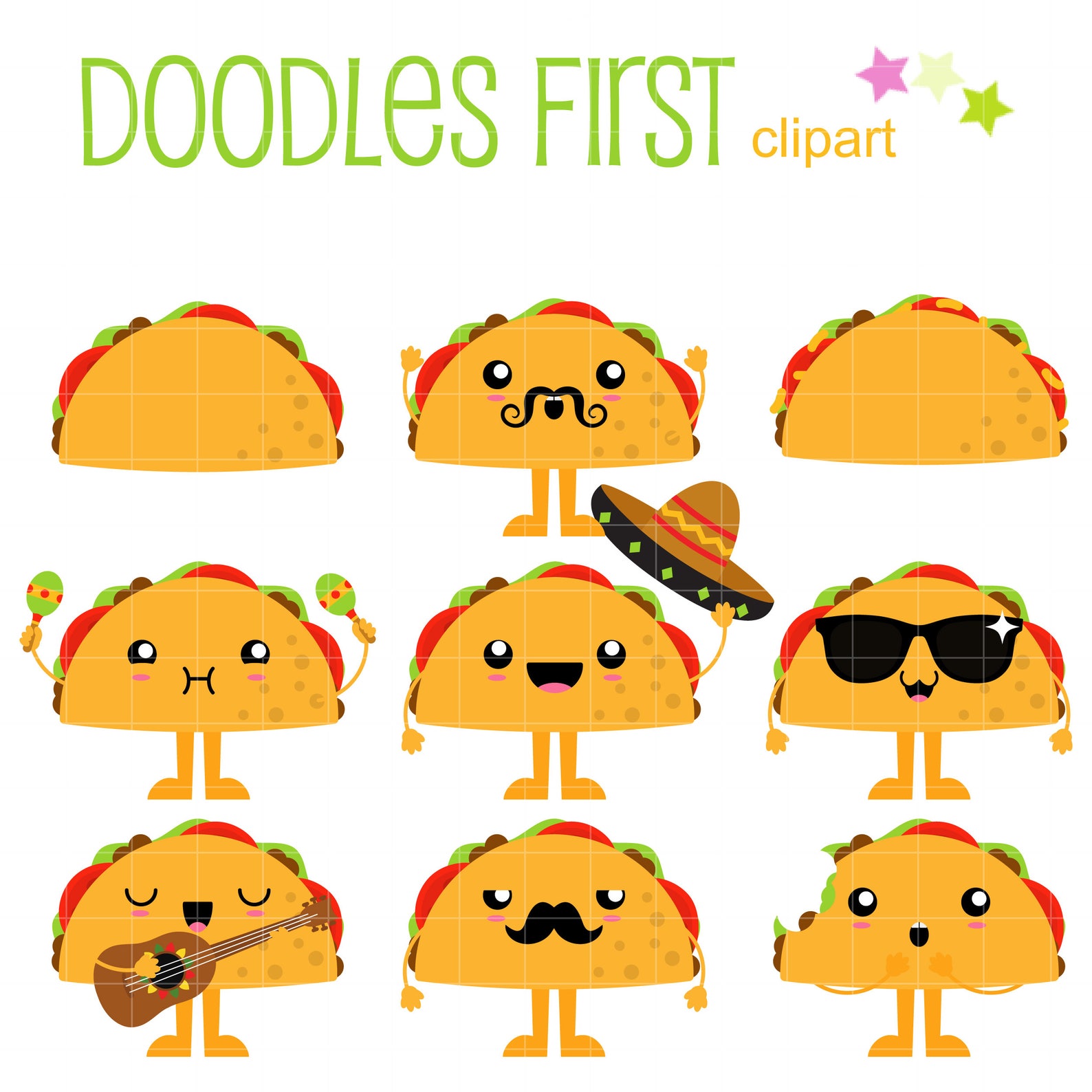 Cute Tacos Clip Art for Scrapbooking Card Making Cupcake Toppers Paper ...
