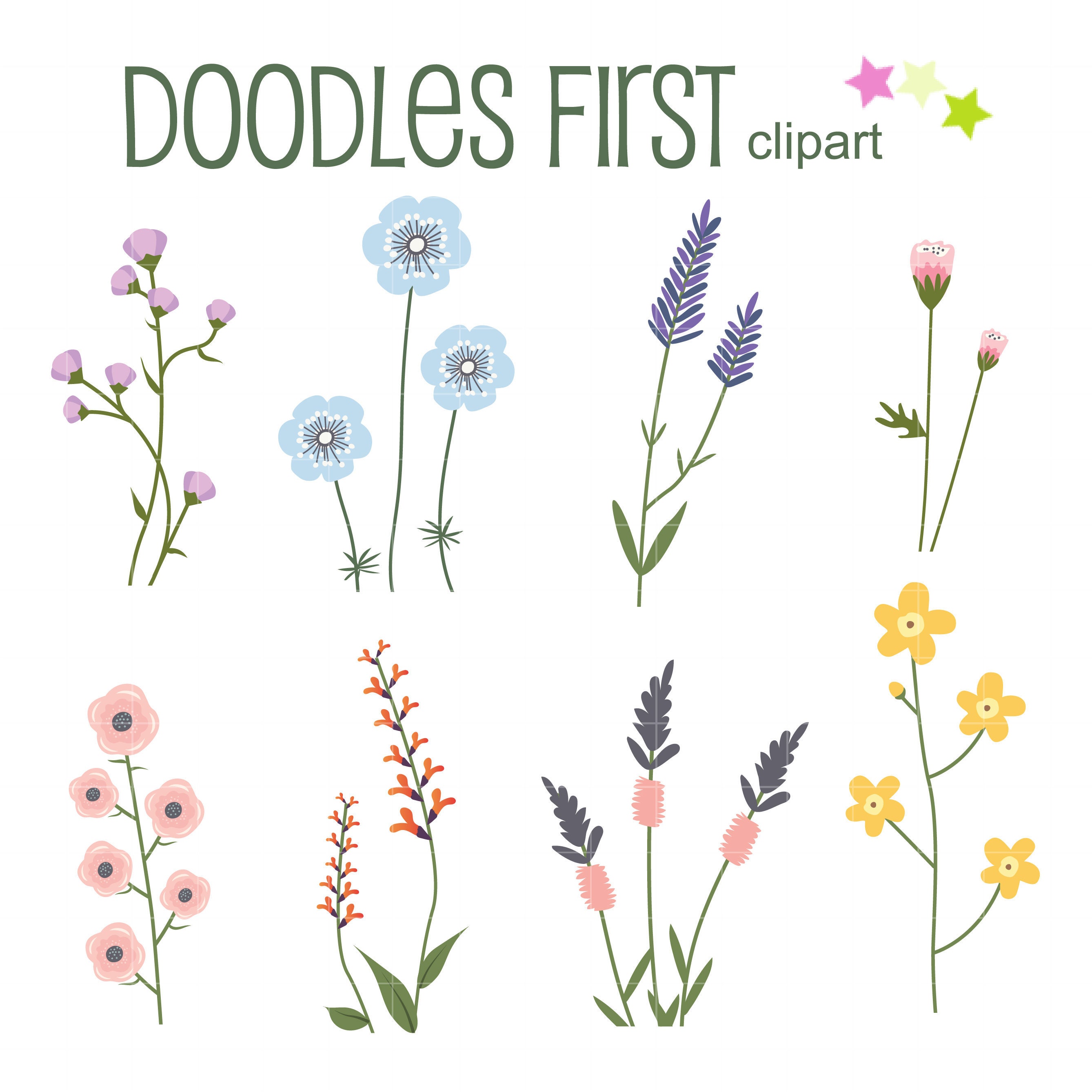 Delicate Wild Flowers Clip Art for Scrapbooking Card Making Cupcake ...