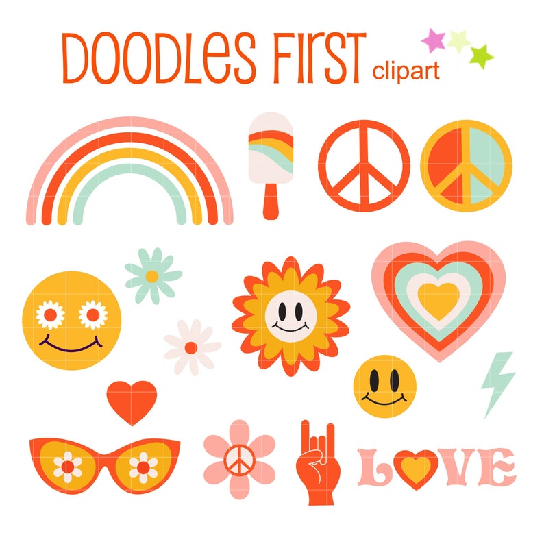 Retro Flower Power Clip Art, Groovy Graphics (digital Download) - Etsy
