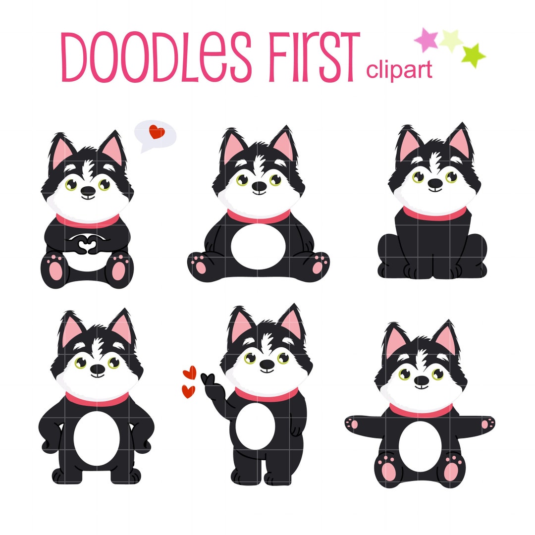 Cute Husky Dog Set Digital Clip Art for Scrapbooking Card Making ...